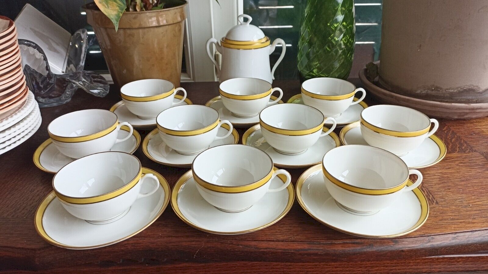 10 tasses et sucrier en porcelaine de Limoges Baranger, Reboisson ...