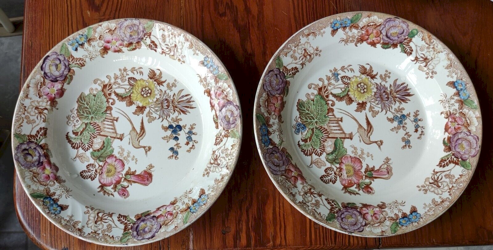 2 Anciens Plats Longwy Modèle Anémone/décor Oiseaux /Art De La Table ...
