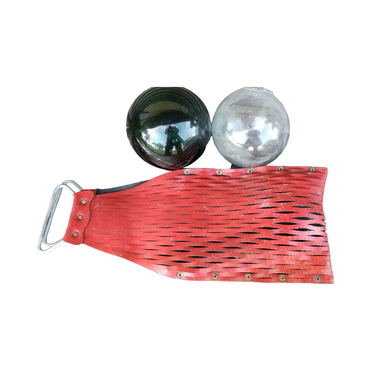 2 boules De Marine Anciennes dans panier/flotteurs/0bjet du marin/pêche ...