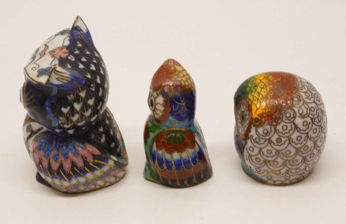 -3 JOLIES PETITES STATUETTES CHOUETTES EMAUX CLOISONNES collection ...