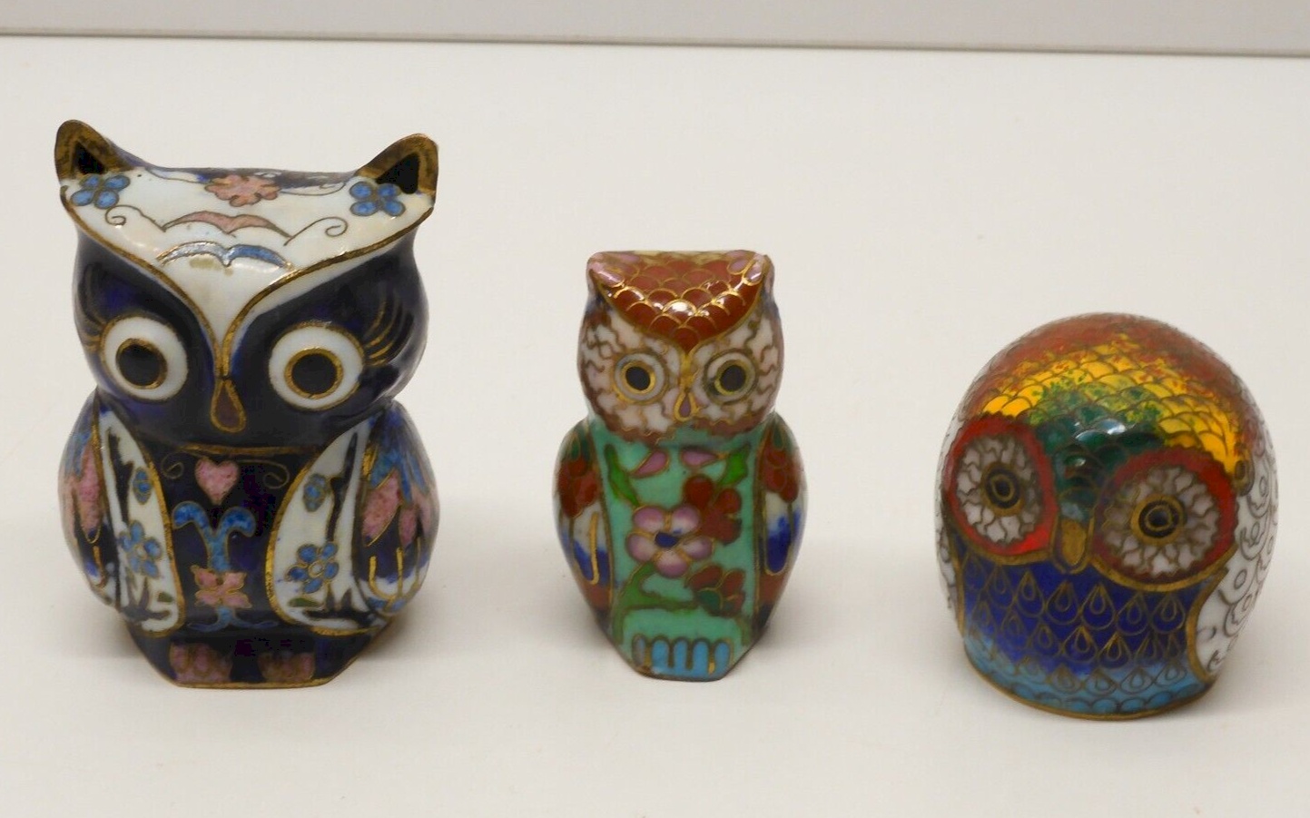 -3 JOLIES PETITES STATUETTES CHOUETTES EMAUX CLOISONNES collection ...