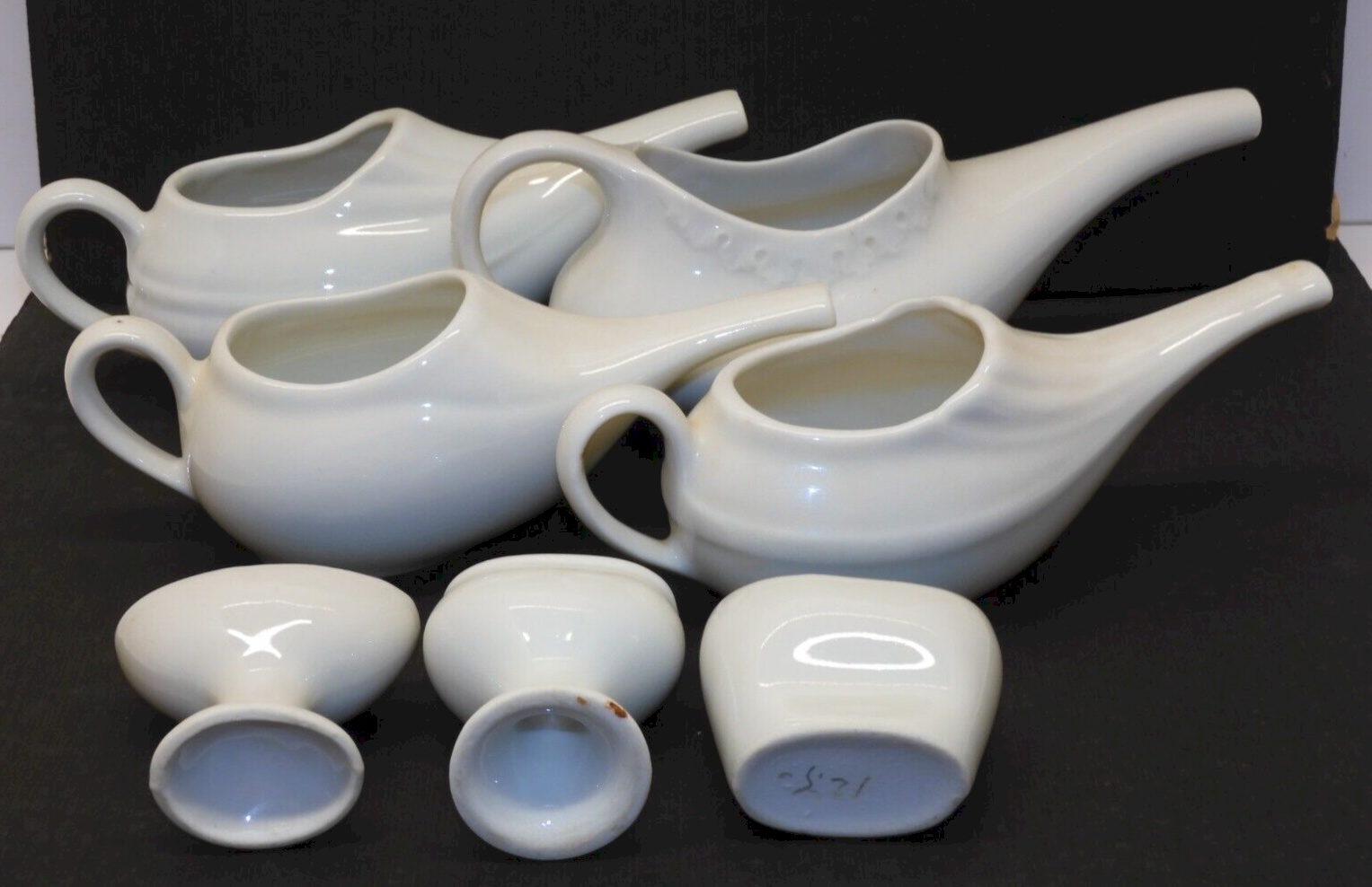 -4 CANARDS BIBERONS de MALADE Porcelaine blanche & 3 RINCE OEIL LAVE ...