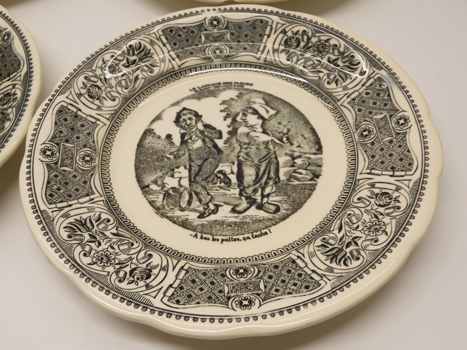 -5 ASSIETTES GIEN XXe LE LANGAGE des FLEURS décor garanti inaltérable ...