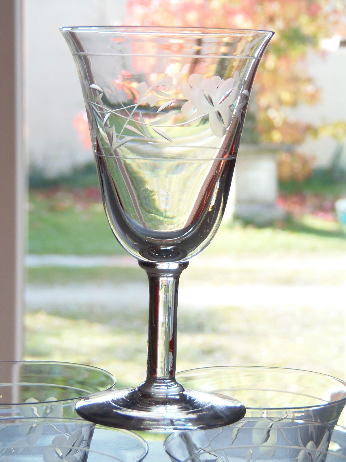 5 GRANDS VERRES A EAU en CRISTAL Soufflé Gravés Main 1940 BEL ART DECO ...