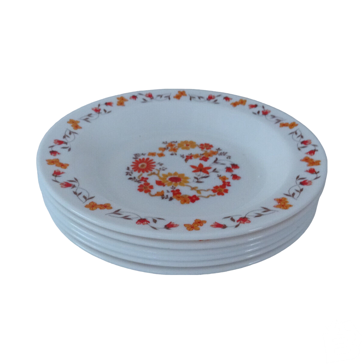 6 assiettes creuses fleurs orange flore Arcopal 4792 Blanc/Orange ...