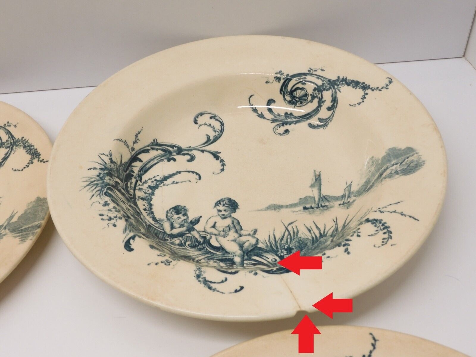 -6 ASSIETTES JULES VIEILLARD SERVICE NEPTUNE avec accidents usures ...