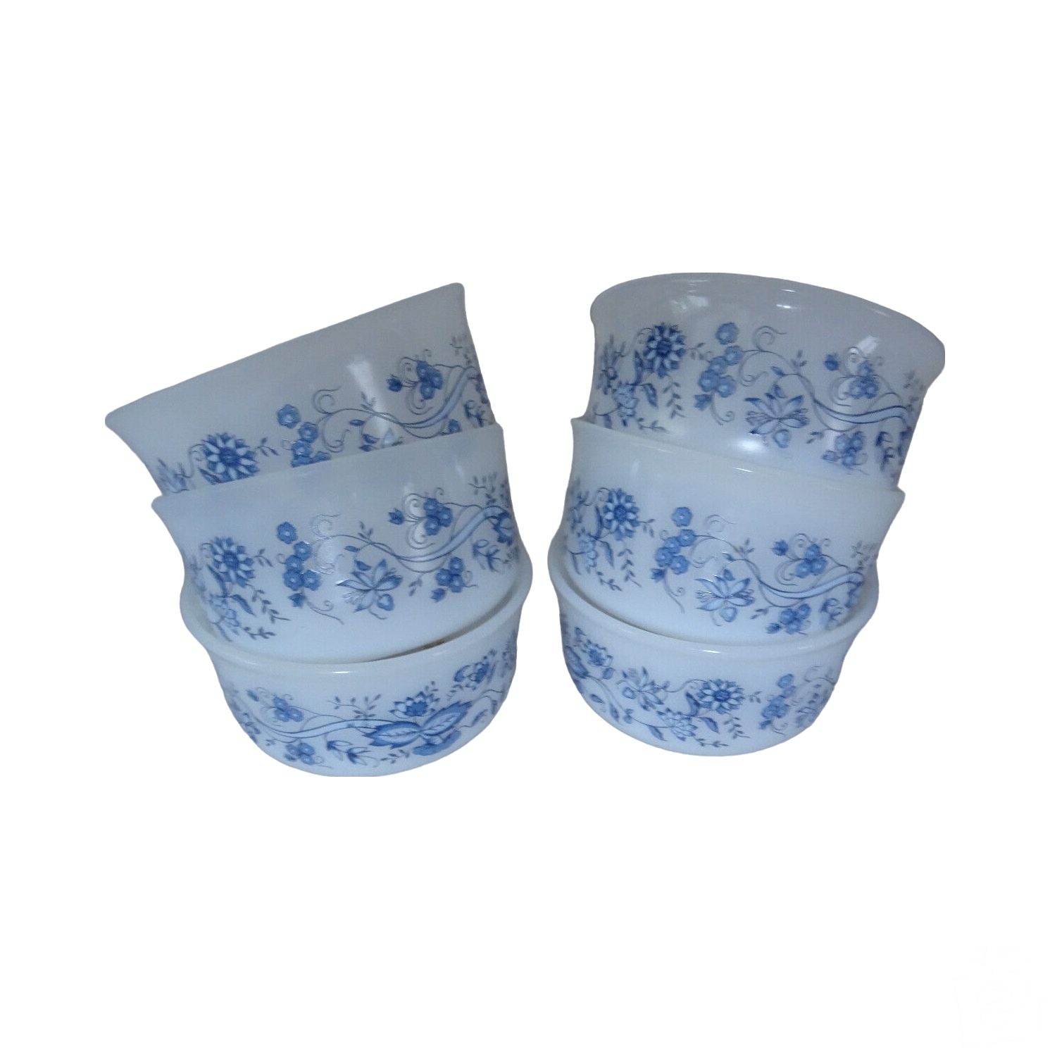 6 RAMEQUINS fleurs BLEUES ASTER ARCOPAL 5692 Blanc/Bleu Céramique