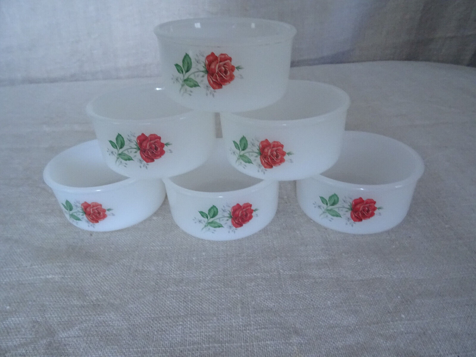 6 RAMEQUINS ROSES ROUGES FLEURS ARCOPAL 4192 Blanc Céramique Floral,Végétal