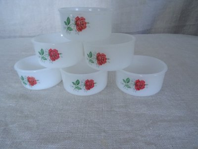 6 RAMEQUINS ROSES ROUGES FLEURS ARCOPAL 4192 Blanc Céramique Floral,Végétal