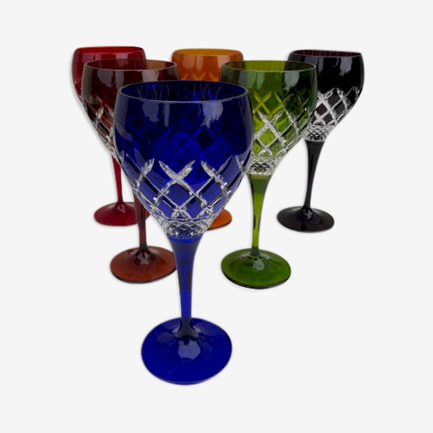 6 verres colorés en cristal - Vendu