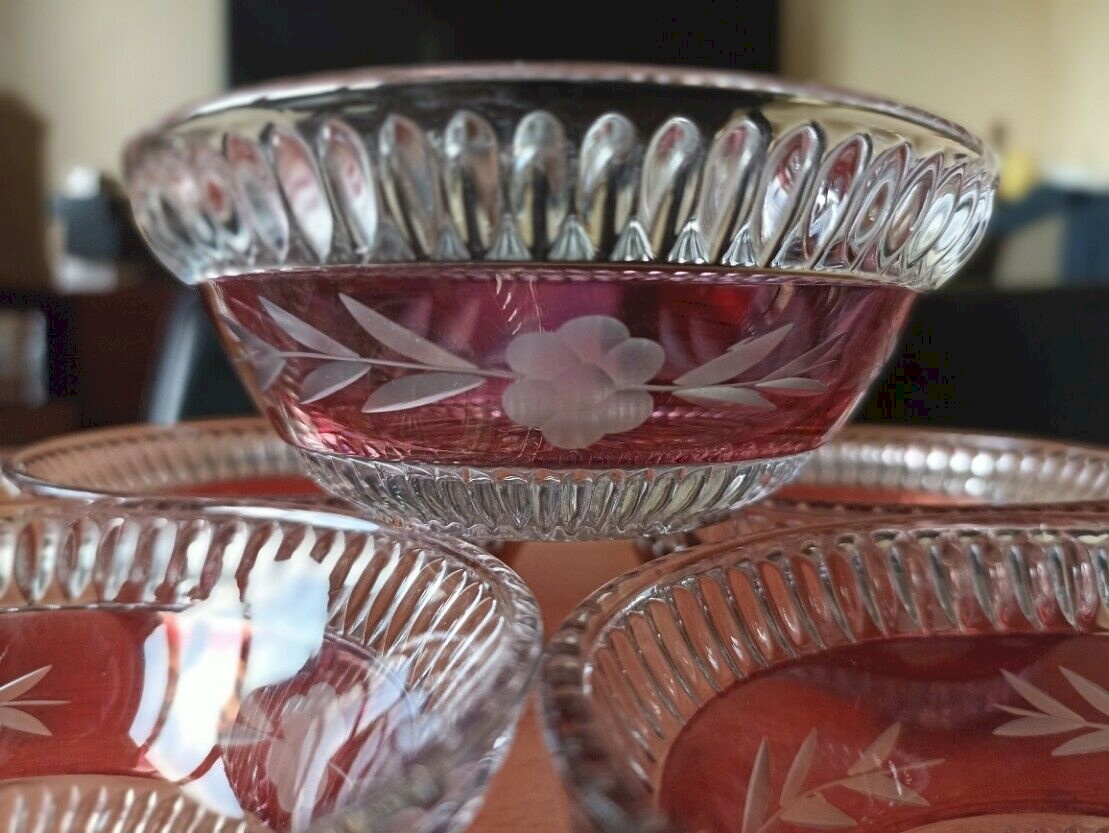 7 coupelles ⚜️ Cristal taillé ⚜️ Rouge et blanc ⚜️ Floral Blanc/Rouge ...