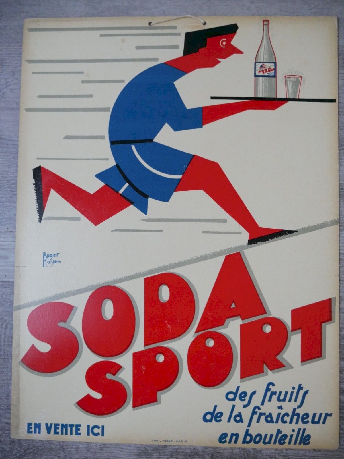 vintage cardboard poster from around 1930 advertising soda sport ROGER ...