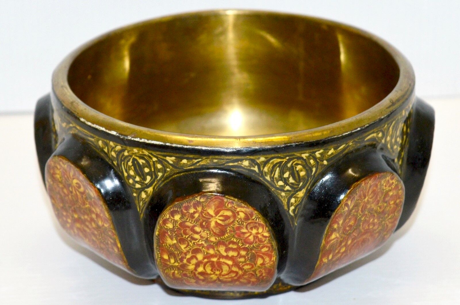 ANCIEN BOL POT CARTON BOUILLI NOIR OR ROUGE & INTERIEUR BOL LAITON ...