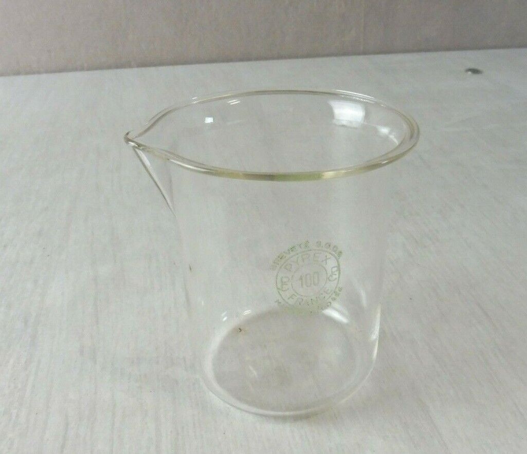 Ancien matériel de chimie / laboratoire, bécher Pyrex, verrerie Transparent