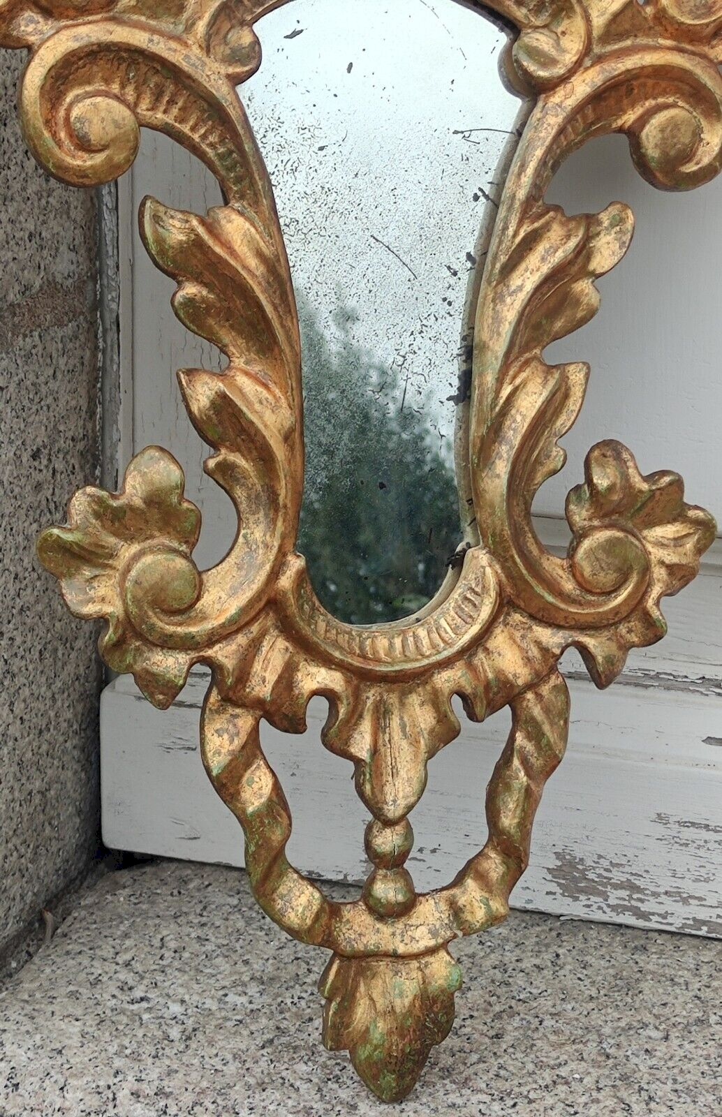 Ancien Miroir Doré Style Louis XV/ancien miroir doré original/old golden mirror Métal/Verre
