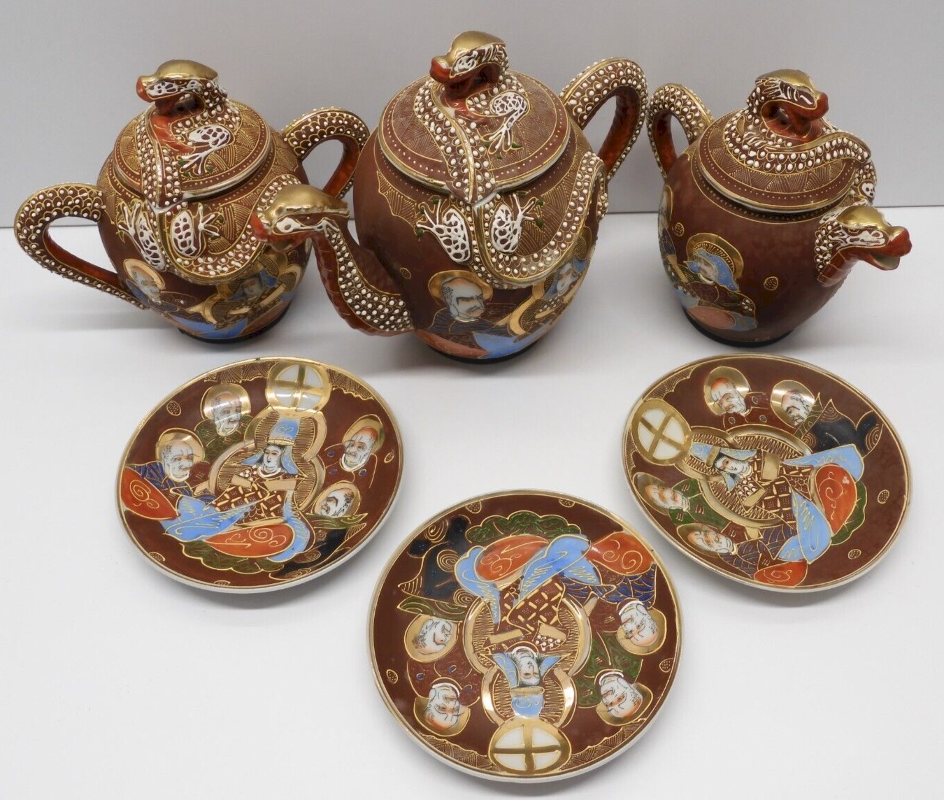 * ANCIEN SERVICE A CAFE/THE PORCELAINE SATSUMA DRAGON FOND TASSE ...