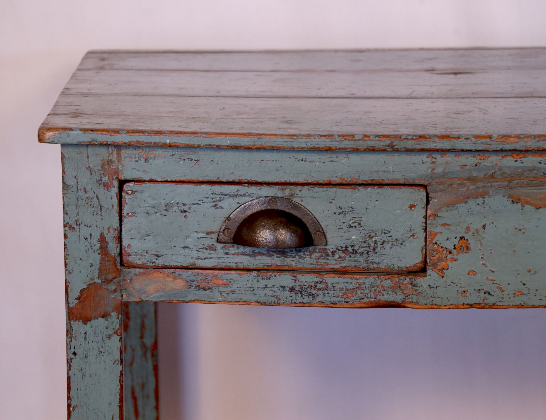 Ancienne console 2 tiroirs en teck birman patine grise-bleue Vintage ...