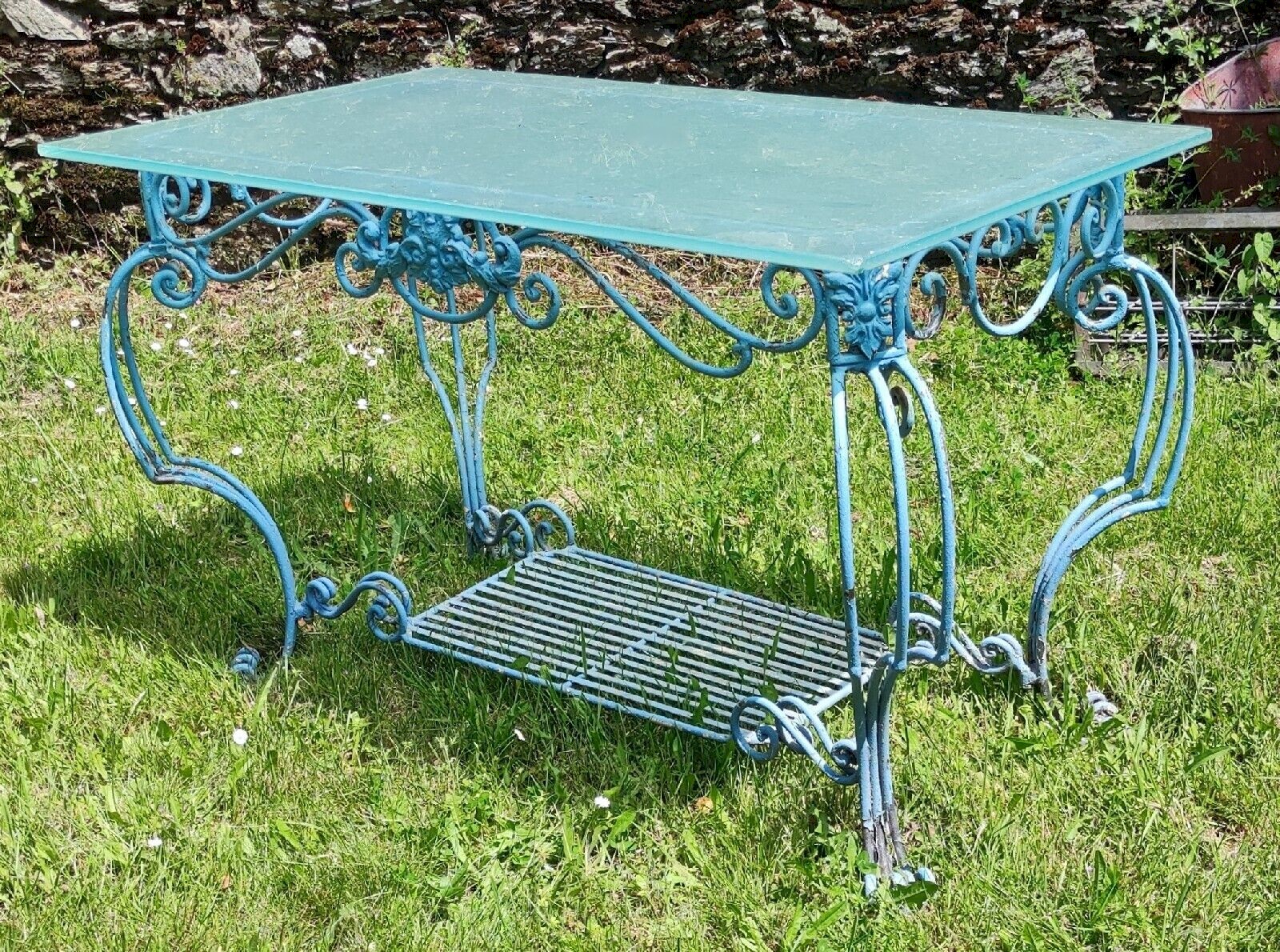 Ancienne Table Console fer forgé et verre/table d appoint ancienne ...