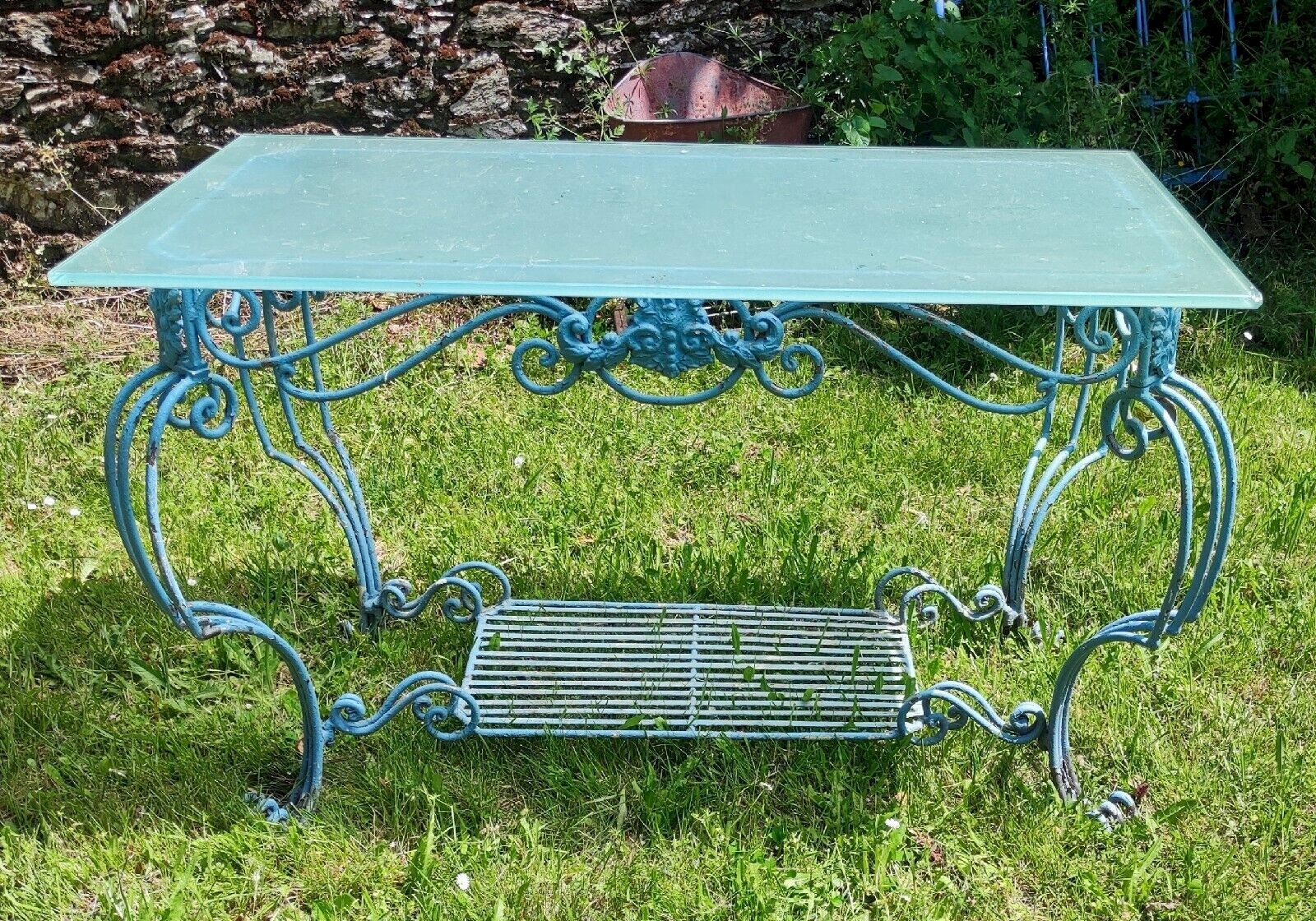Ancienne Table Console fer forgé et verre/table d appoint ancienne ...