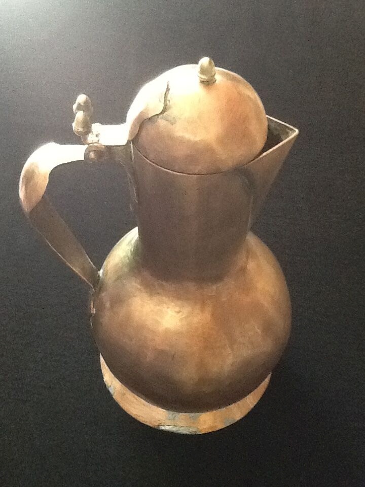 Antica Teiera Rame Martellato E Ottone Altezza: 200mm Doré Métal