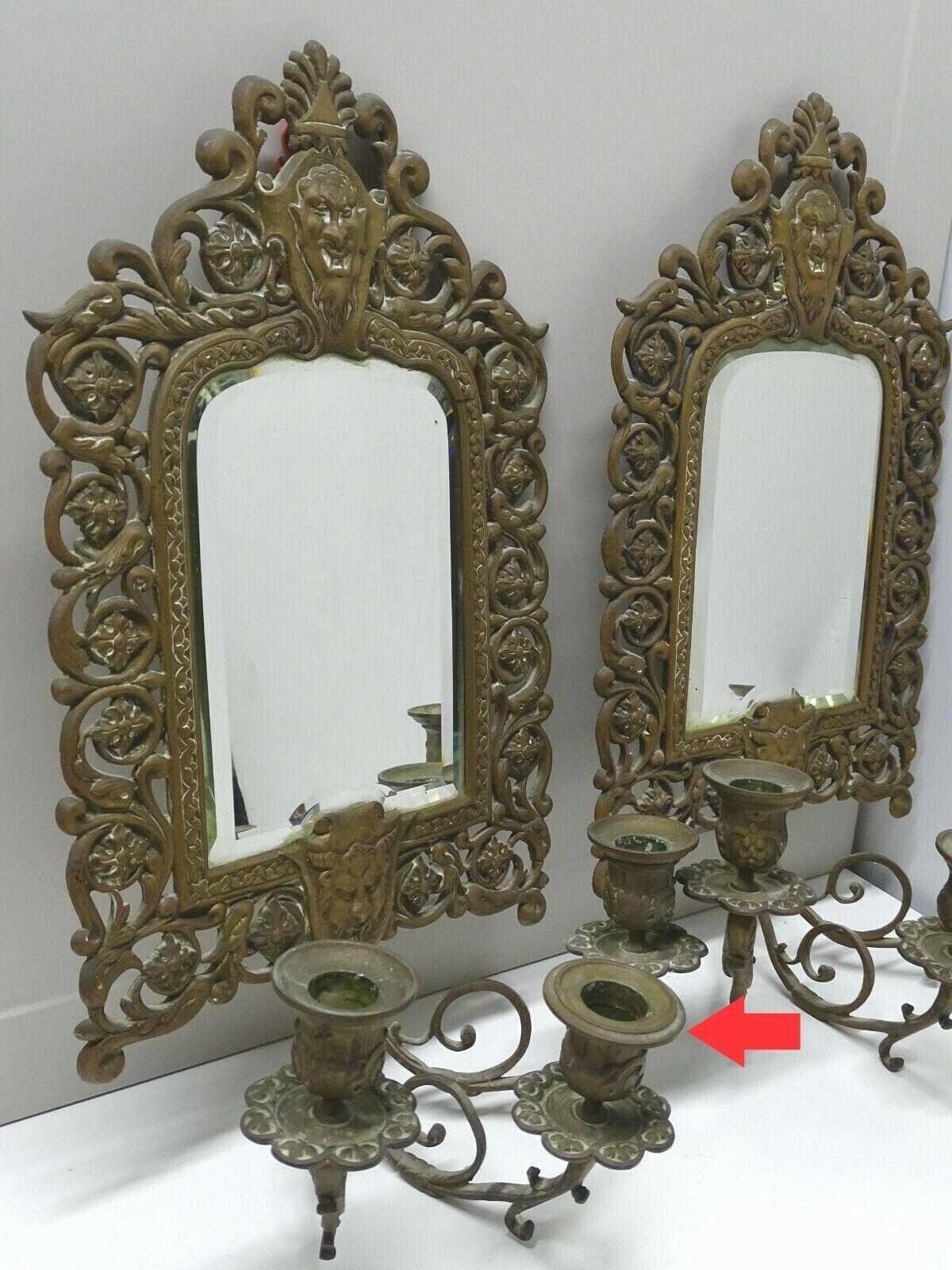 *BELLE PAIRE DAPPLIQUES BRONZE XIXe 3 feux & têtes de SATYRES MIROIR ...