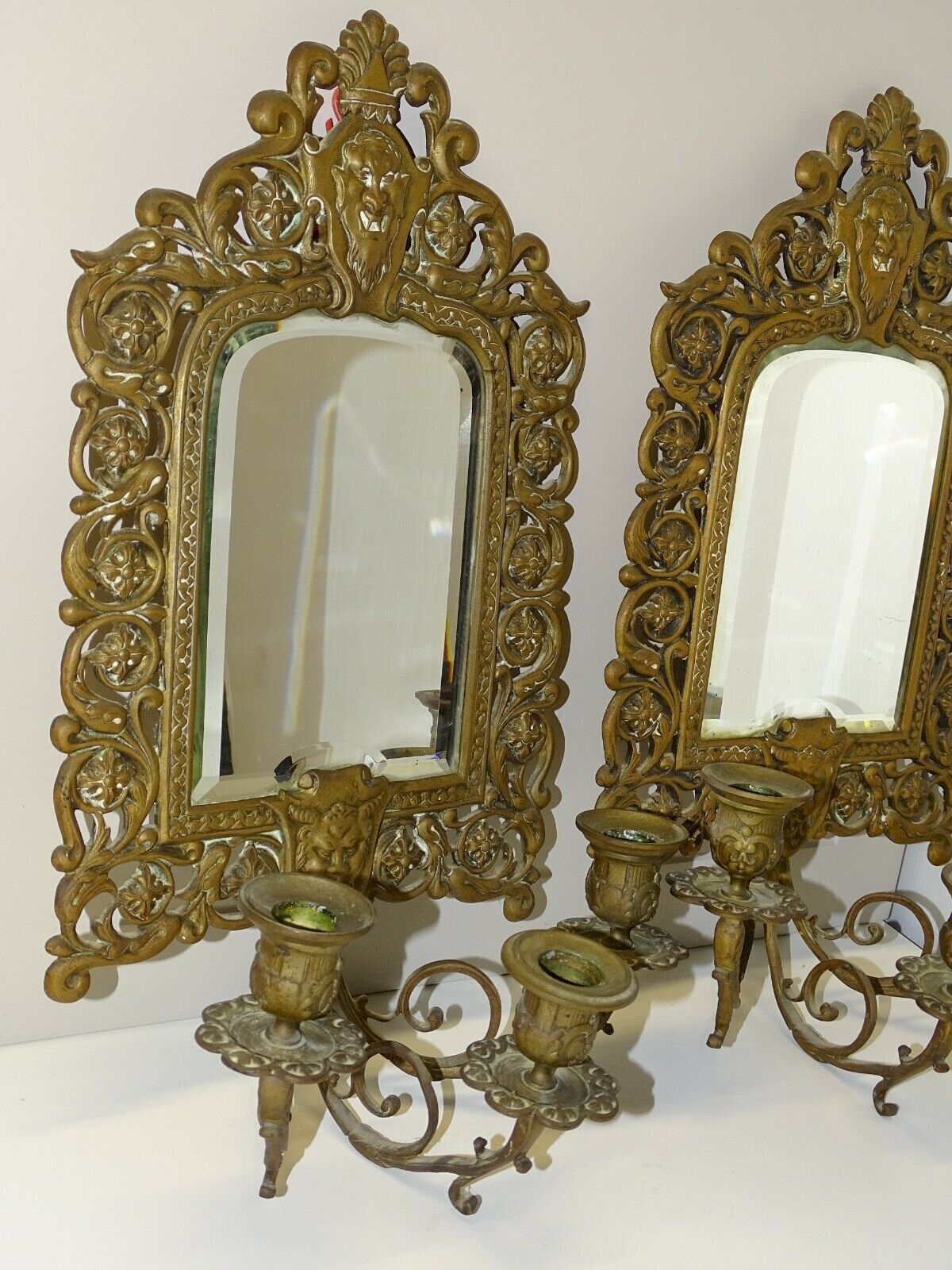*BELLE PAIRE DAPPLIQUES BRONZE XIXe 3 feux & têtes de SATYRES MIROIR ...