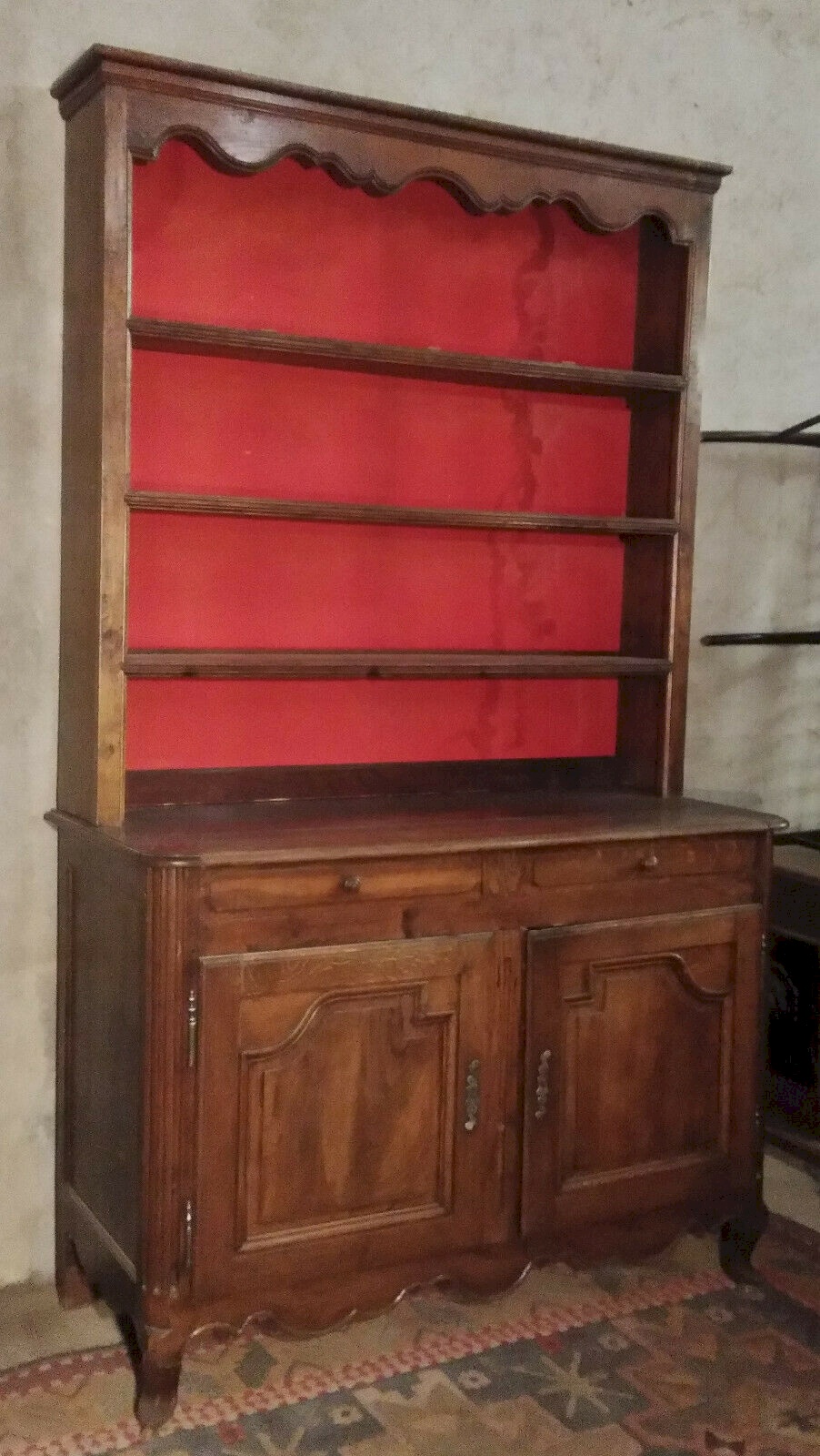 Buffet vaisselier 19ème en chêne Classique Naturel/Rouge Bois