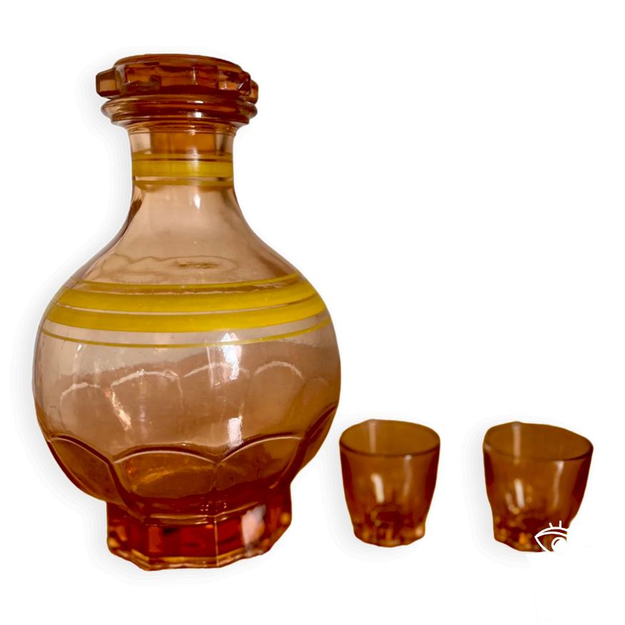 Carafe vintage et ses deux verres Rose/Transparent/Rose Verre/Verre