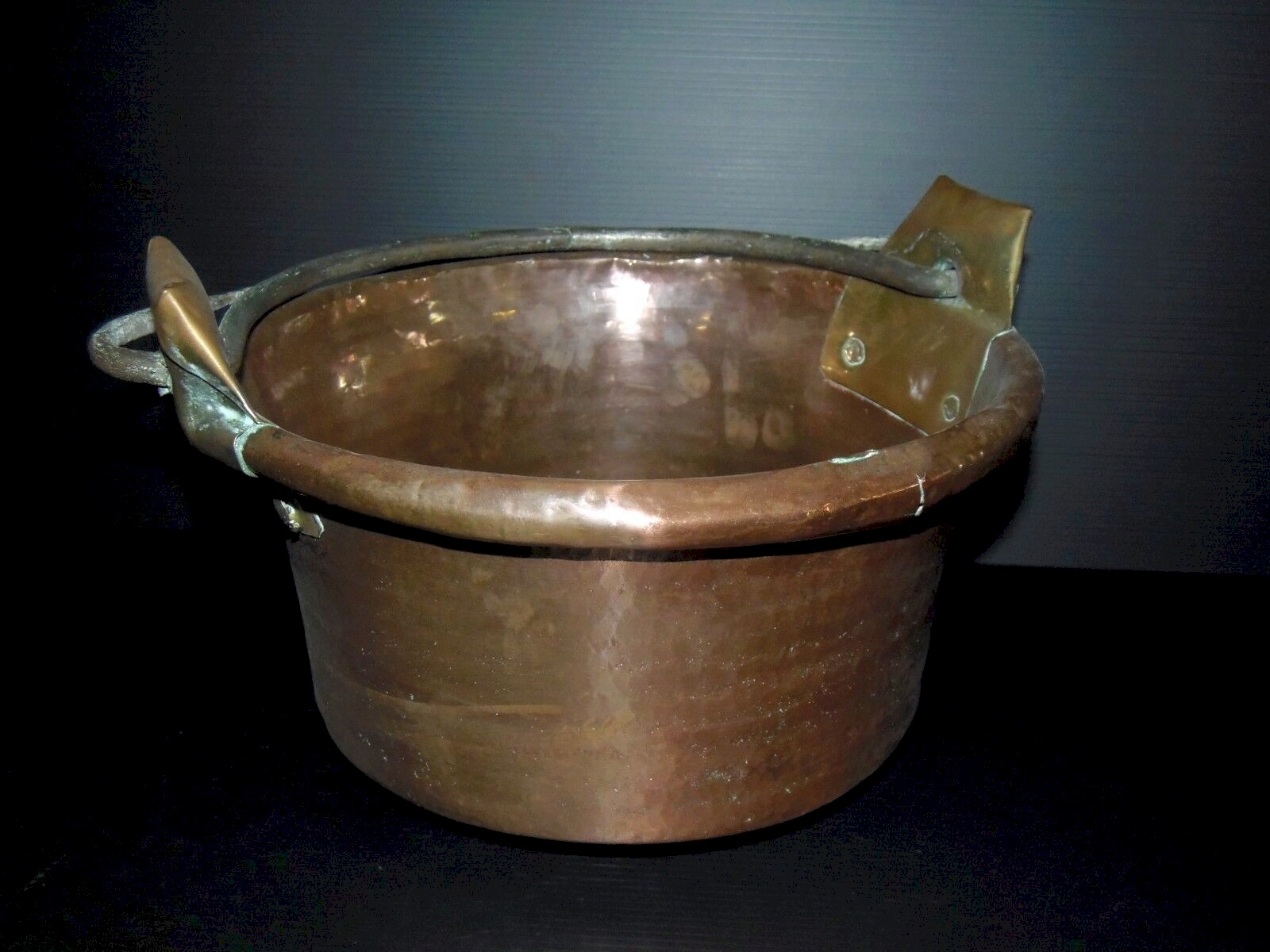 CHAUDRON CUIVRE ANCIEN POIGNEE FER FORGE JUS DE GRANGE A NETTOYER DECO ...