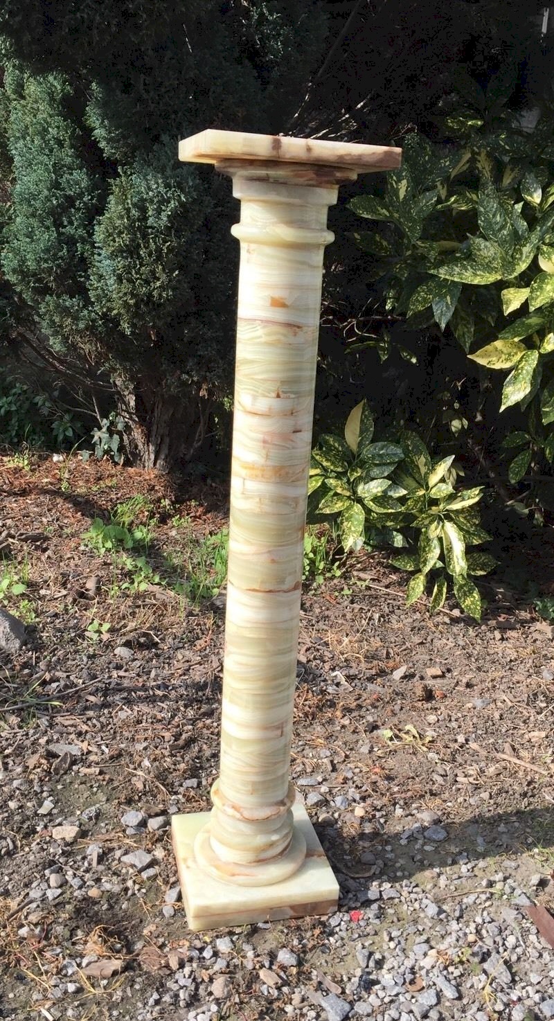 COLONNE ONYX SELLETTE SUPPORT POUR STATUE OU LAMPE Beige Pierre