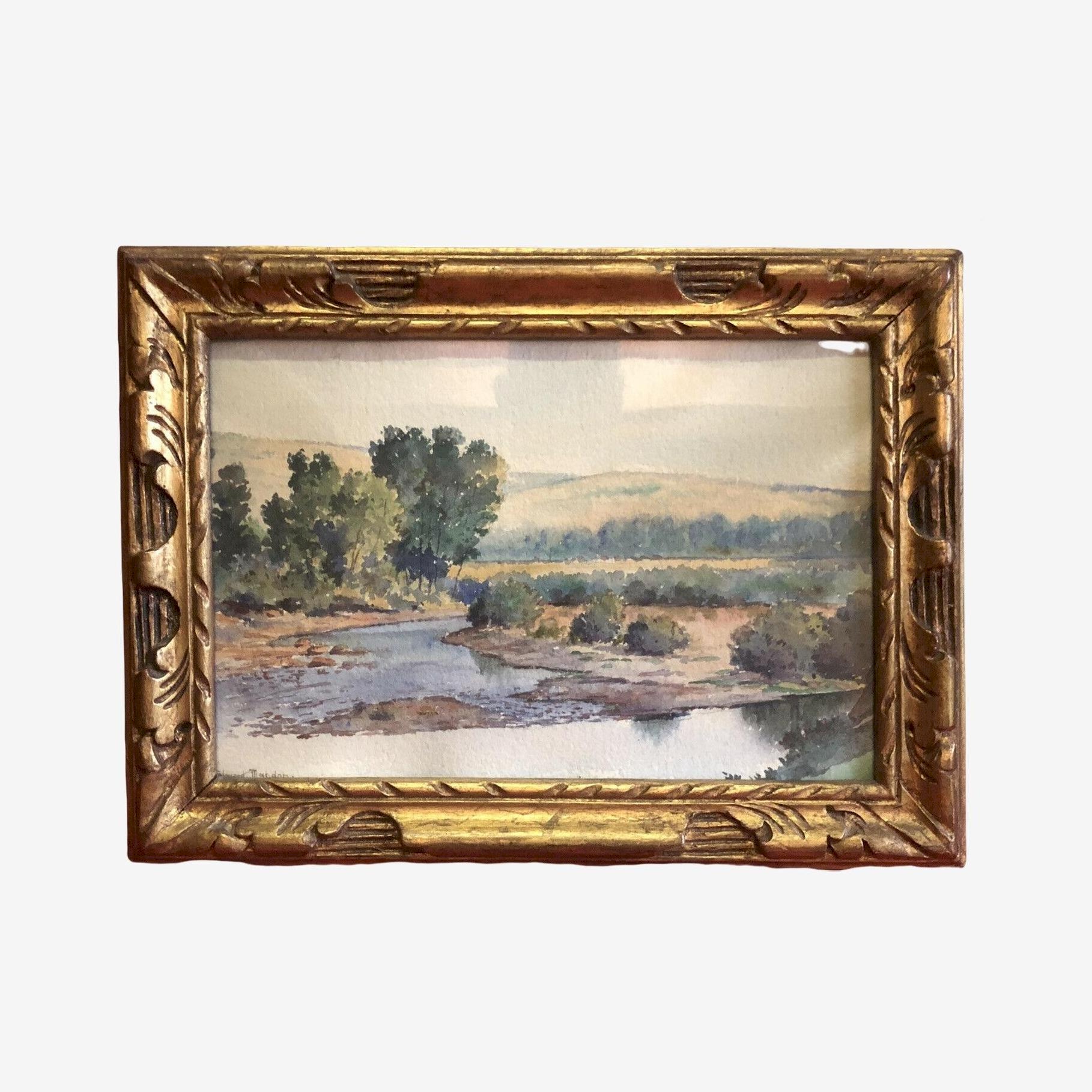 Édouard MANDON : Aquarelle Paysage Rivière