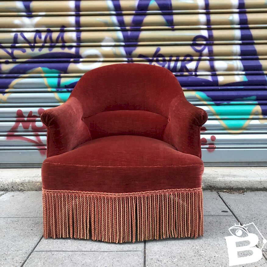 Fauteuil crapaud Vintage Rouge Tissu