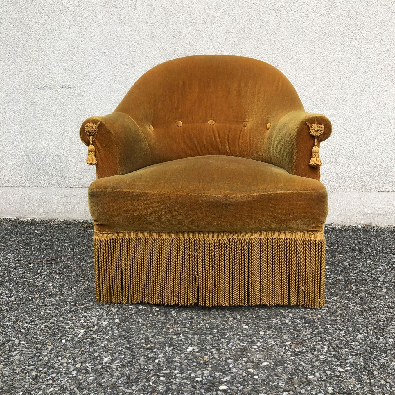 Fauteuils crapaud Vintage Jaune Bois/Velours - Vendu