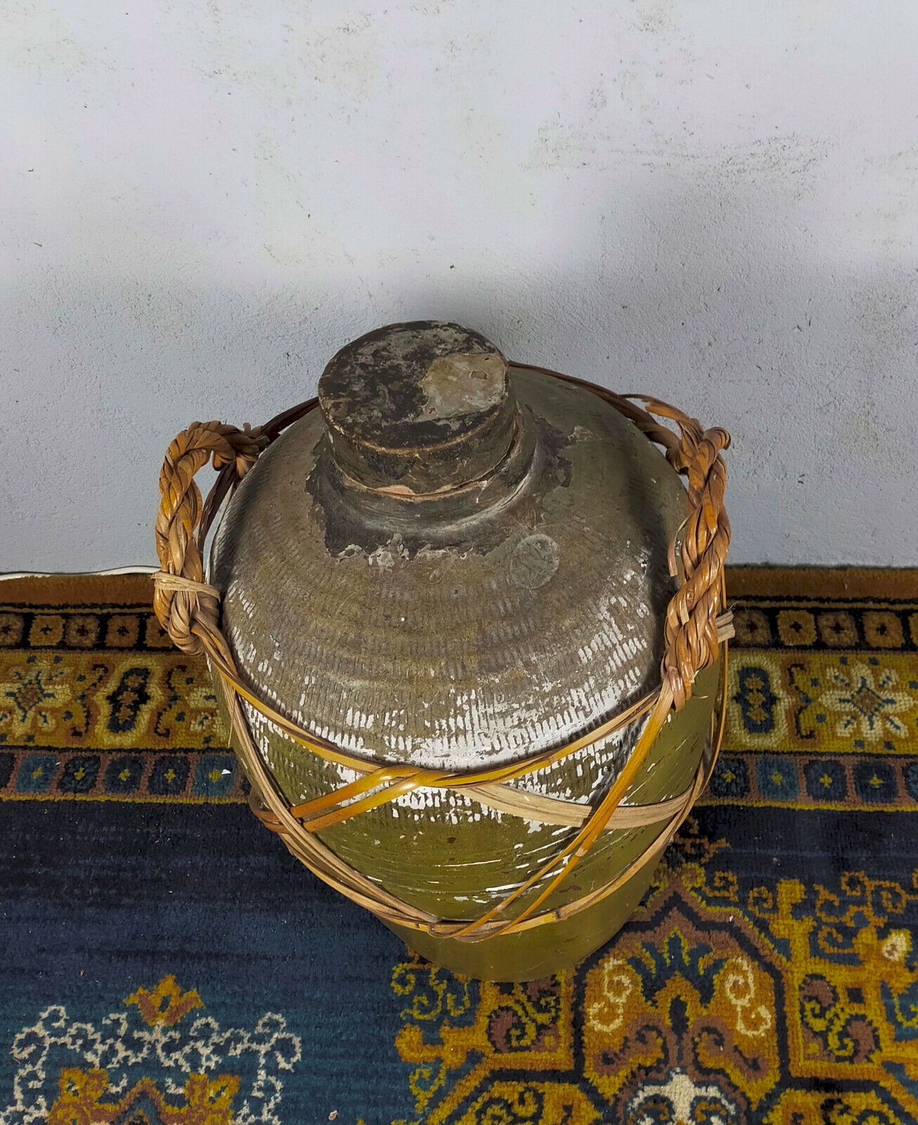 Grande jarre en terre cuite et rotin XIXème Vert Céramique