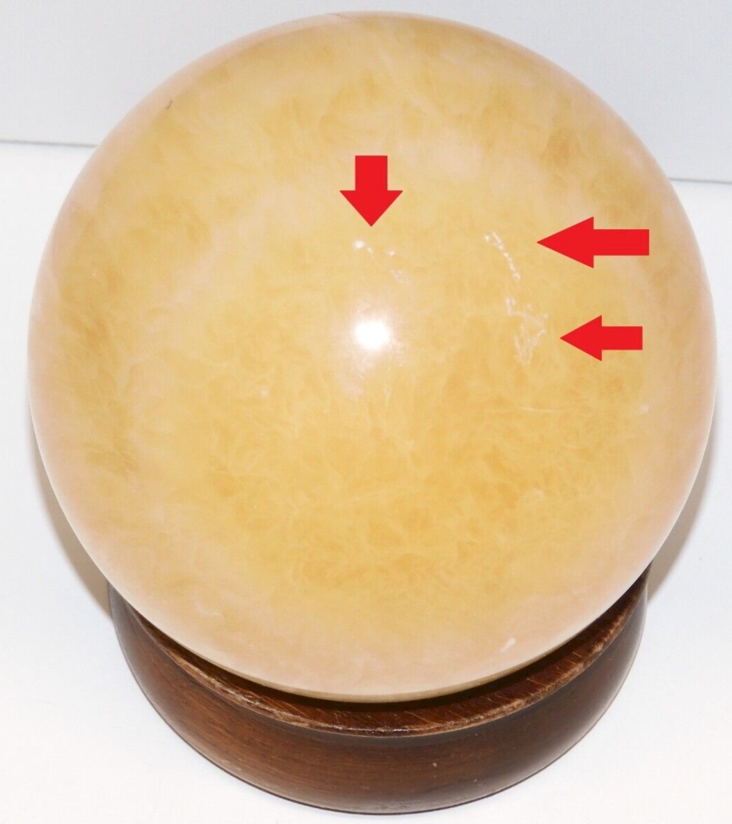 *GROSSE BOULE MINERALE MARBRE ou ALBATRE sur socle bois Déco COLLECTION D