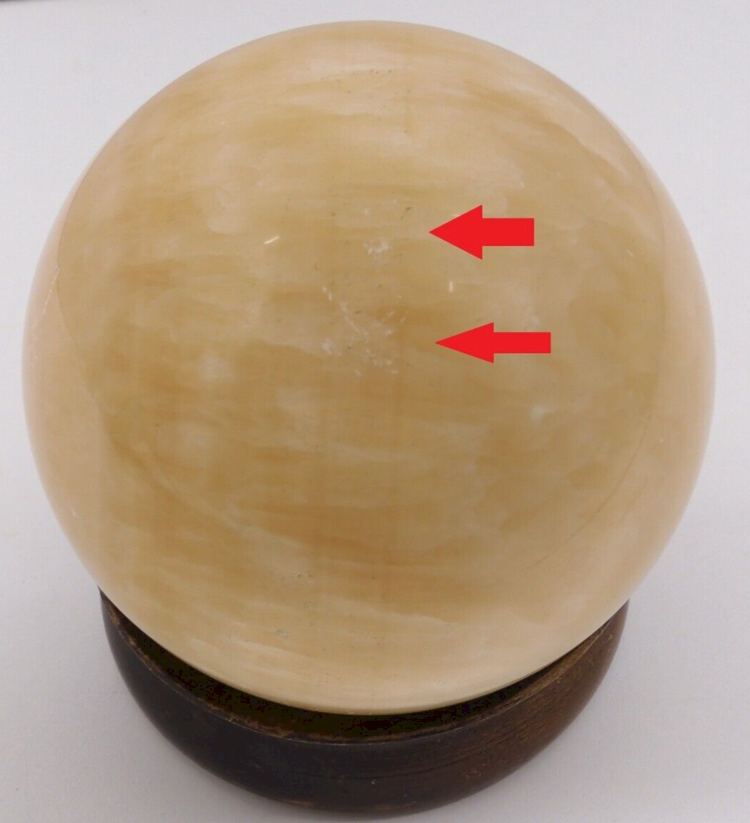 *GROSSE BOULE MINERALE MARBRE ou ALBATRE sur socle bois Déco COLLECTION D