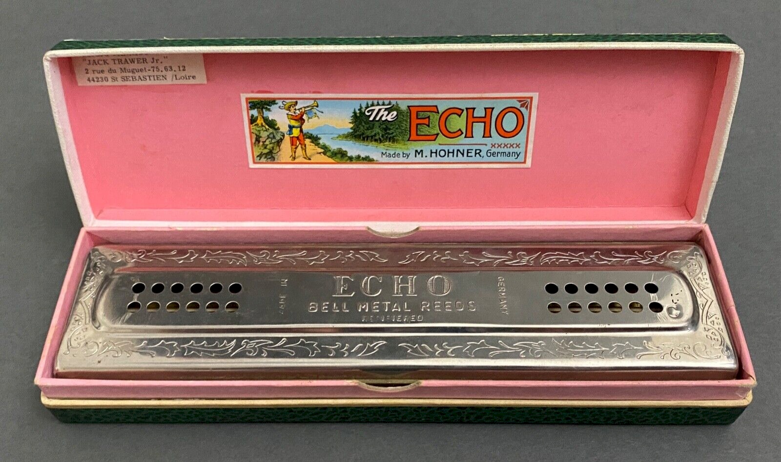 Harmonica Echo by M. Hohner made in Germany avec son étui H6323 Gris Métal - Vendu