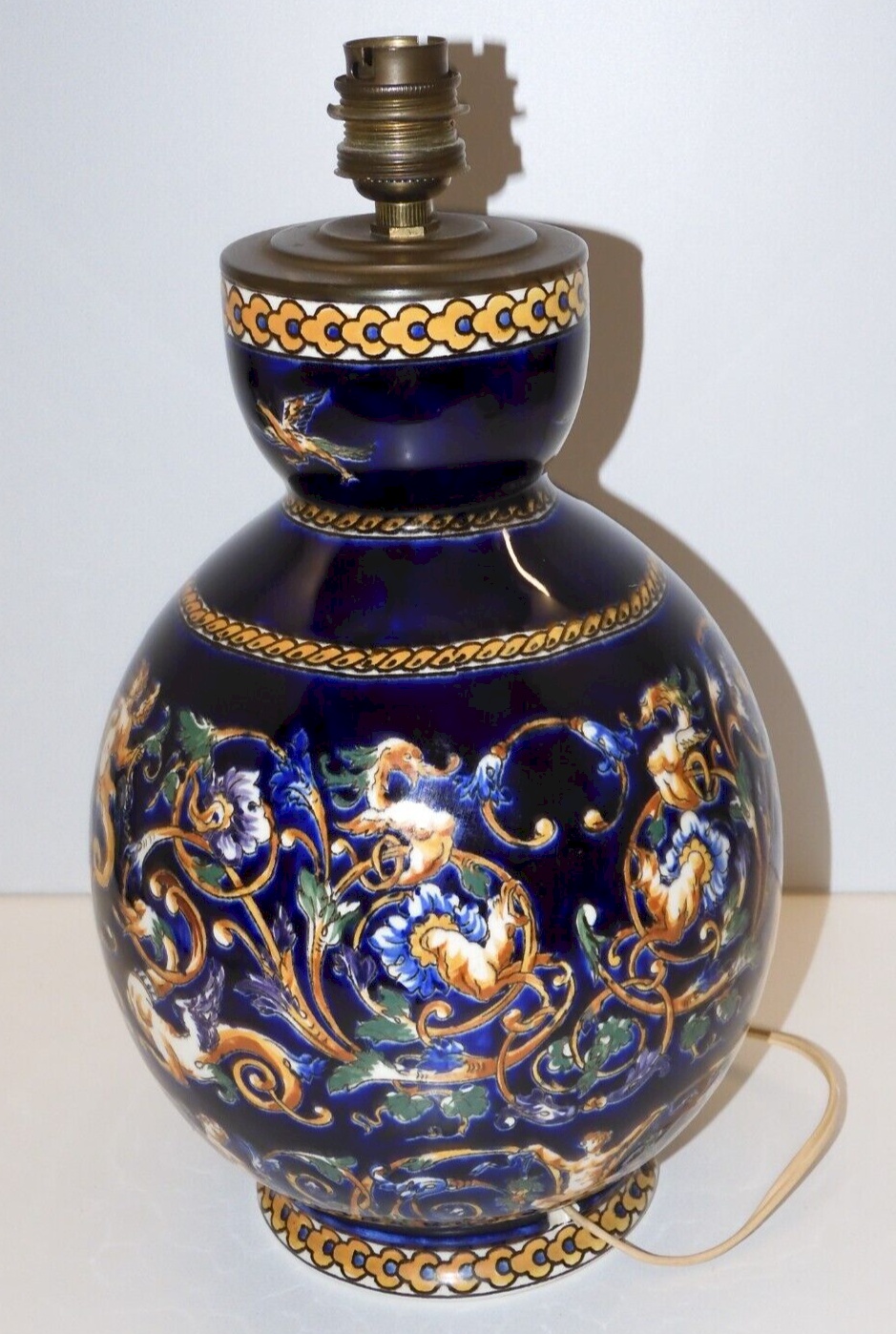 *JOLI ANCIEN GRAND PIED DE LAMPE CERAMIQUE GIEN RENAISSANCE DECO XXe ...