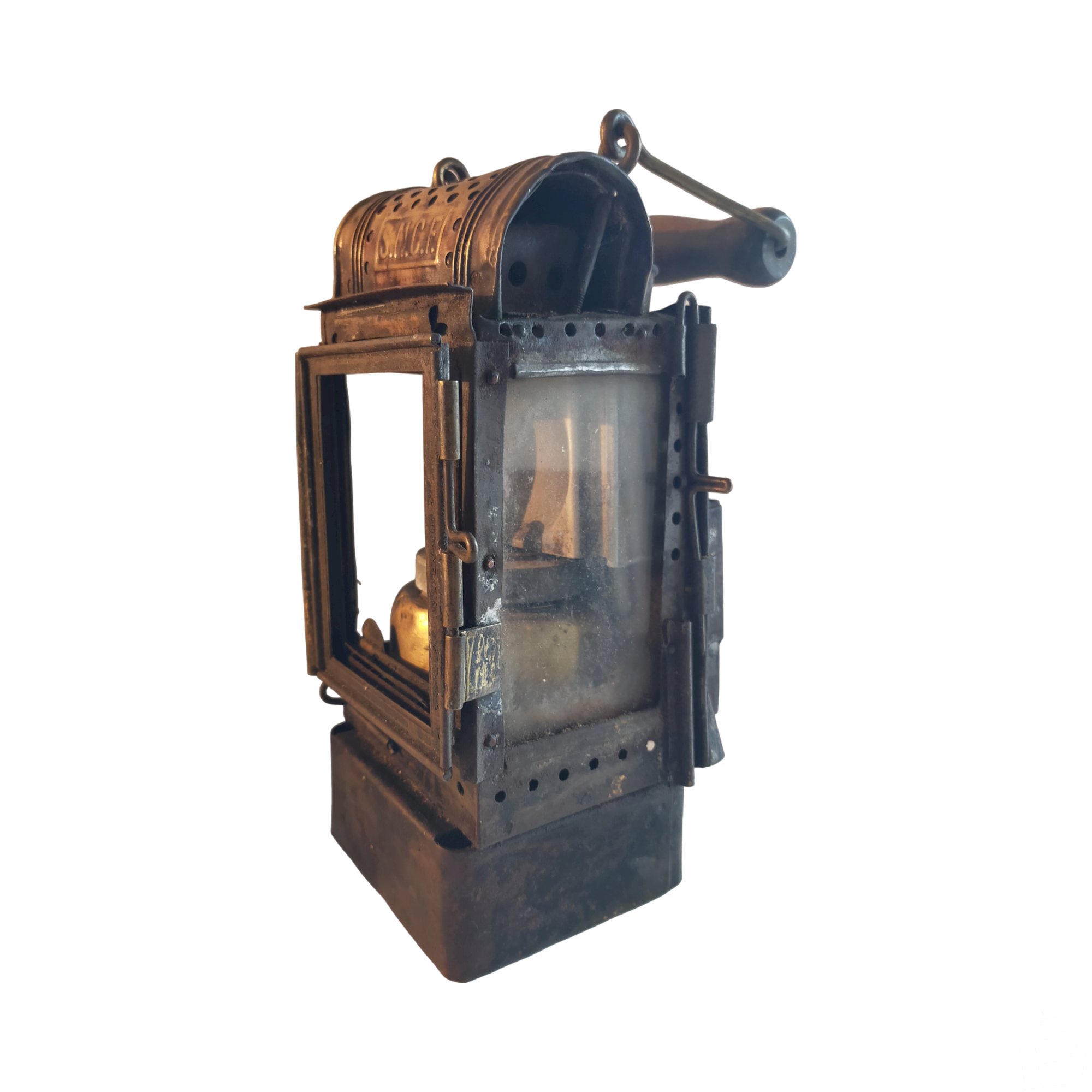 Lampe lanterne de cheminot train Chemins de fer Naturel Bois/Métal/Verre