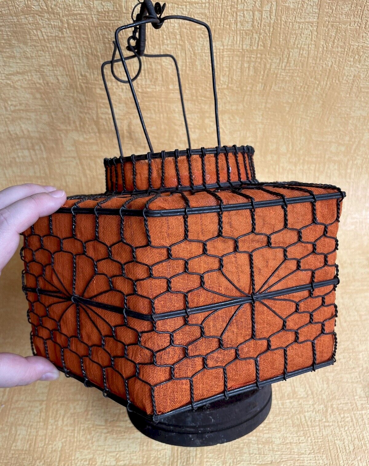 Lanterne Chinoise à suspendre tissus et métal Orange Métal/Tissu