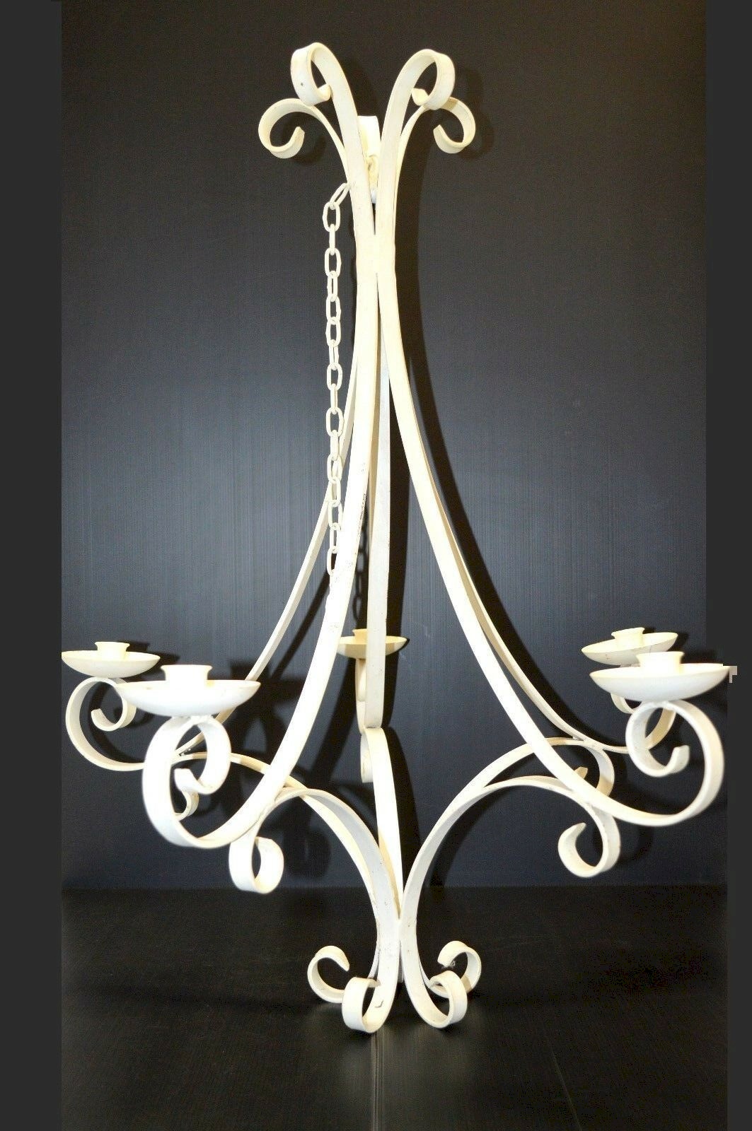 LUSTRE ANCIEN FER FORGE PEINT BLANC 6 BOUGEOIRS NON électrifié JUS de ...