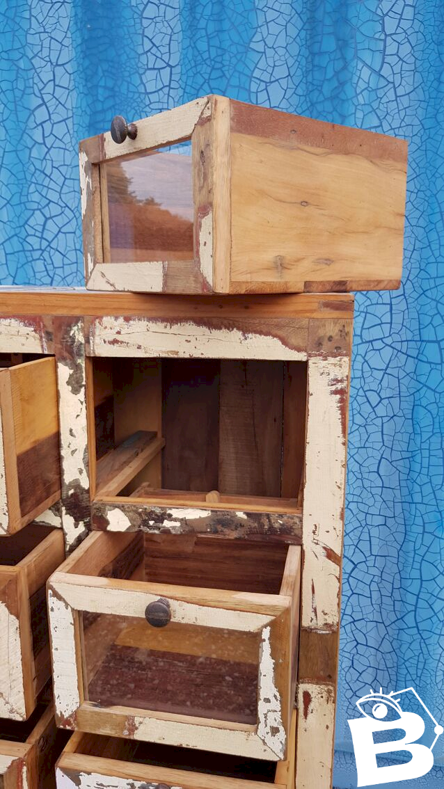 Meuble de marchand - chiffonnier 12 tiroirs en teck Vintage/Industriel ...