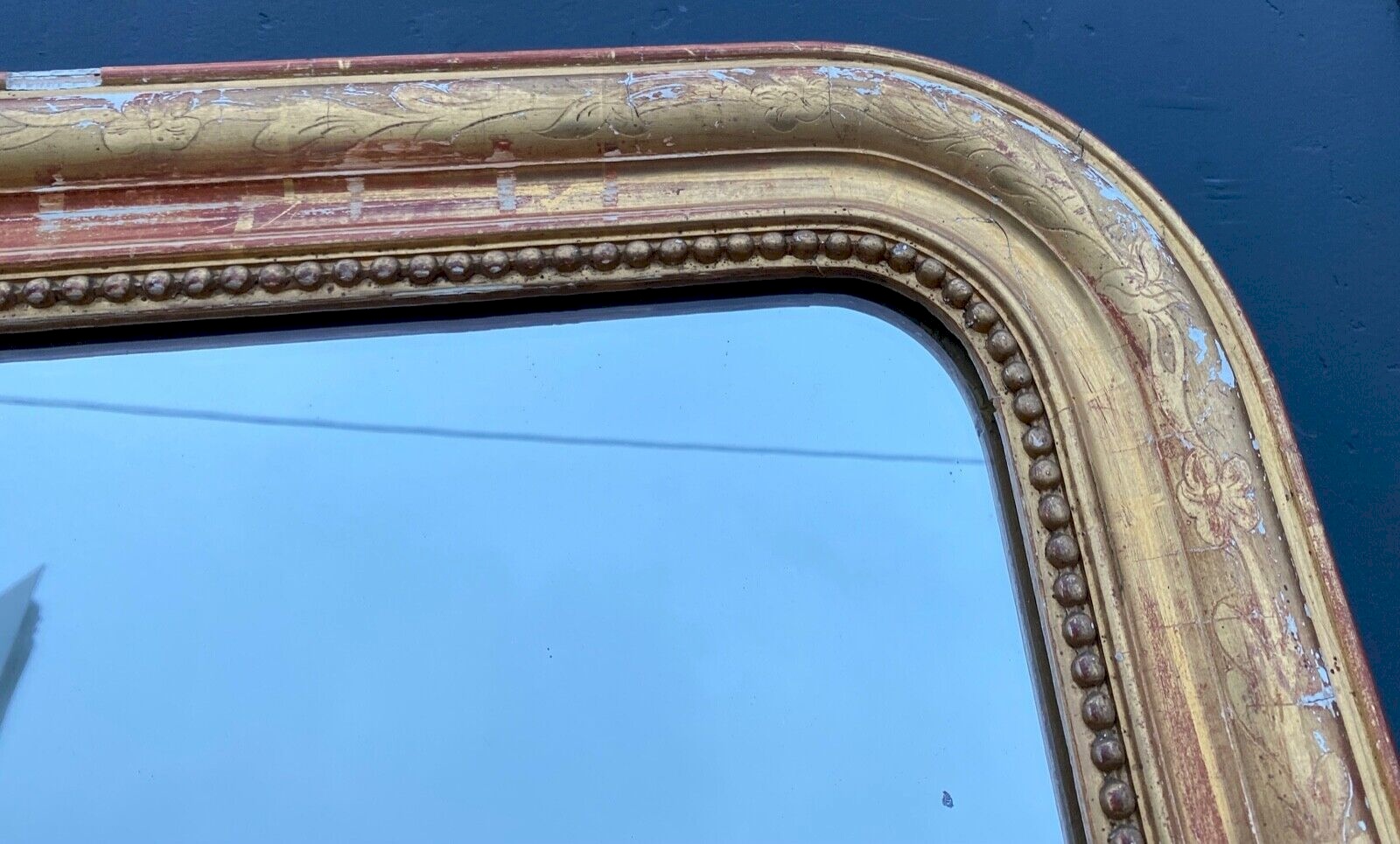 MIROIR LOUIS PHILIPPE XIXE DORURE A LA FEUILLE DOR PERLEE L2128 Doré ...