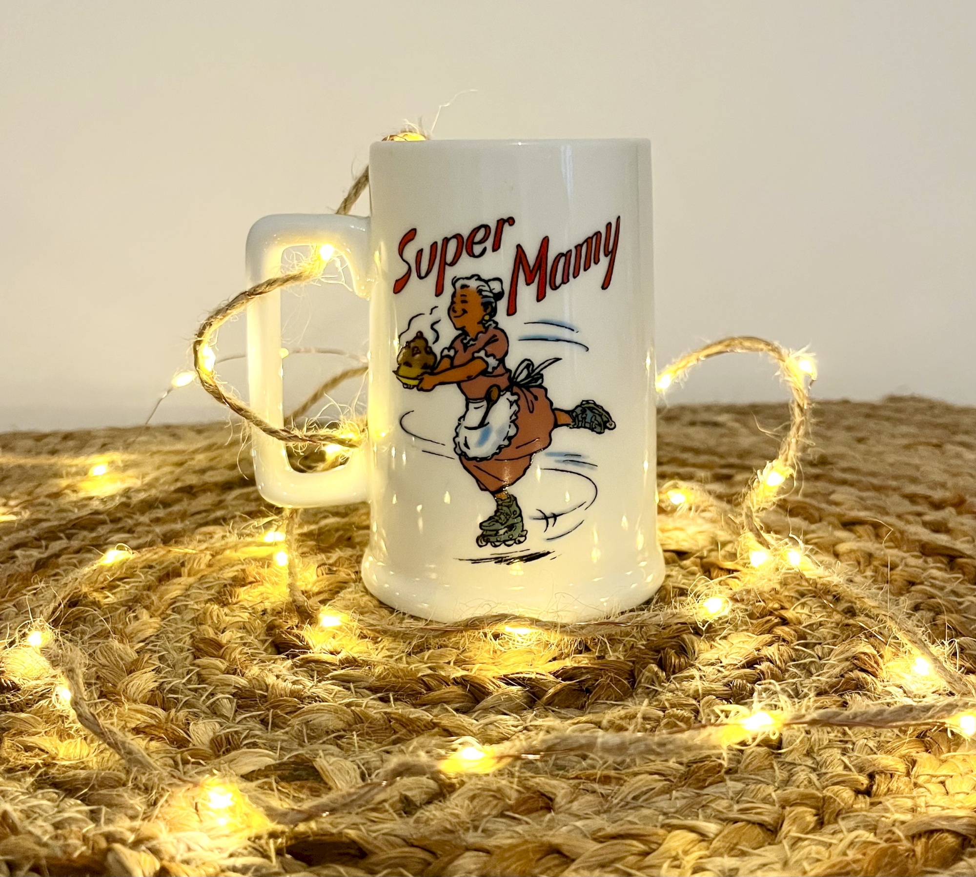 Mug vintage « Super Mamy » Blanc/Rose/Rouge Céramique