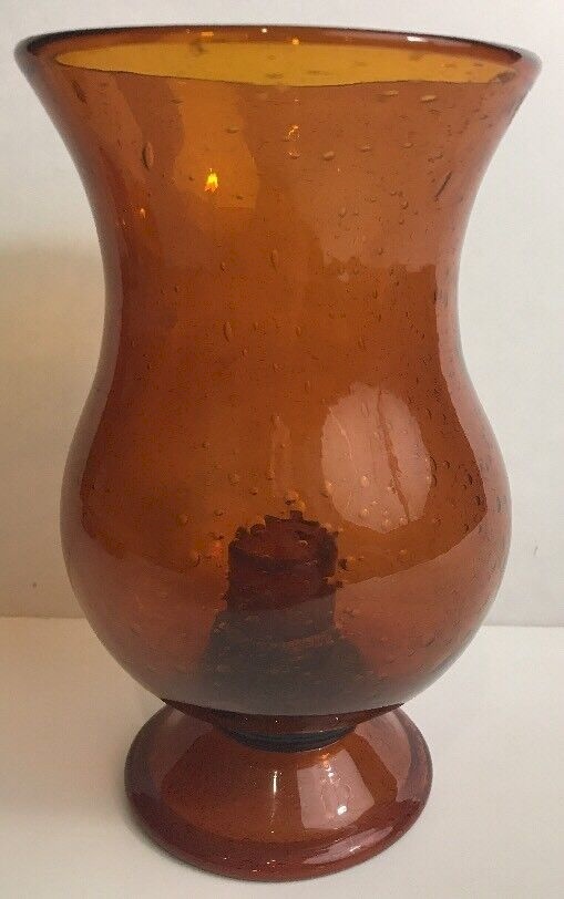 N3 Bougeoir En Verre Soufflé Bullé Ambré Esprit BIOT H 18,3 D 11,2 Cm ...