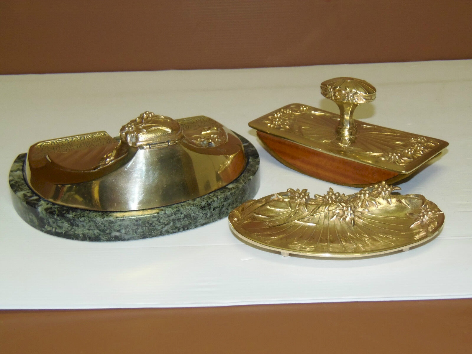 NECESSAIRE BUREAU ENCRIER TAMPON VIDE POCHE signé H.RISCH BRONZE ART ...