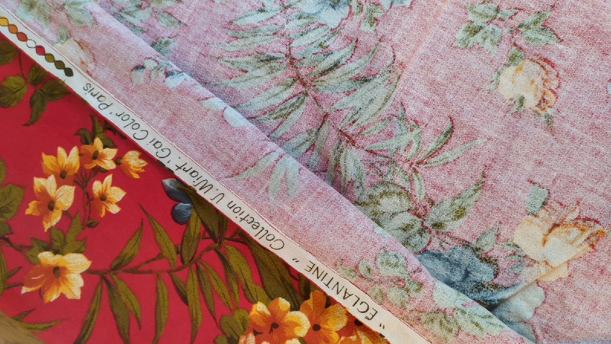 Paire de rideaux vintage Rouge Coton Floral,Végétal