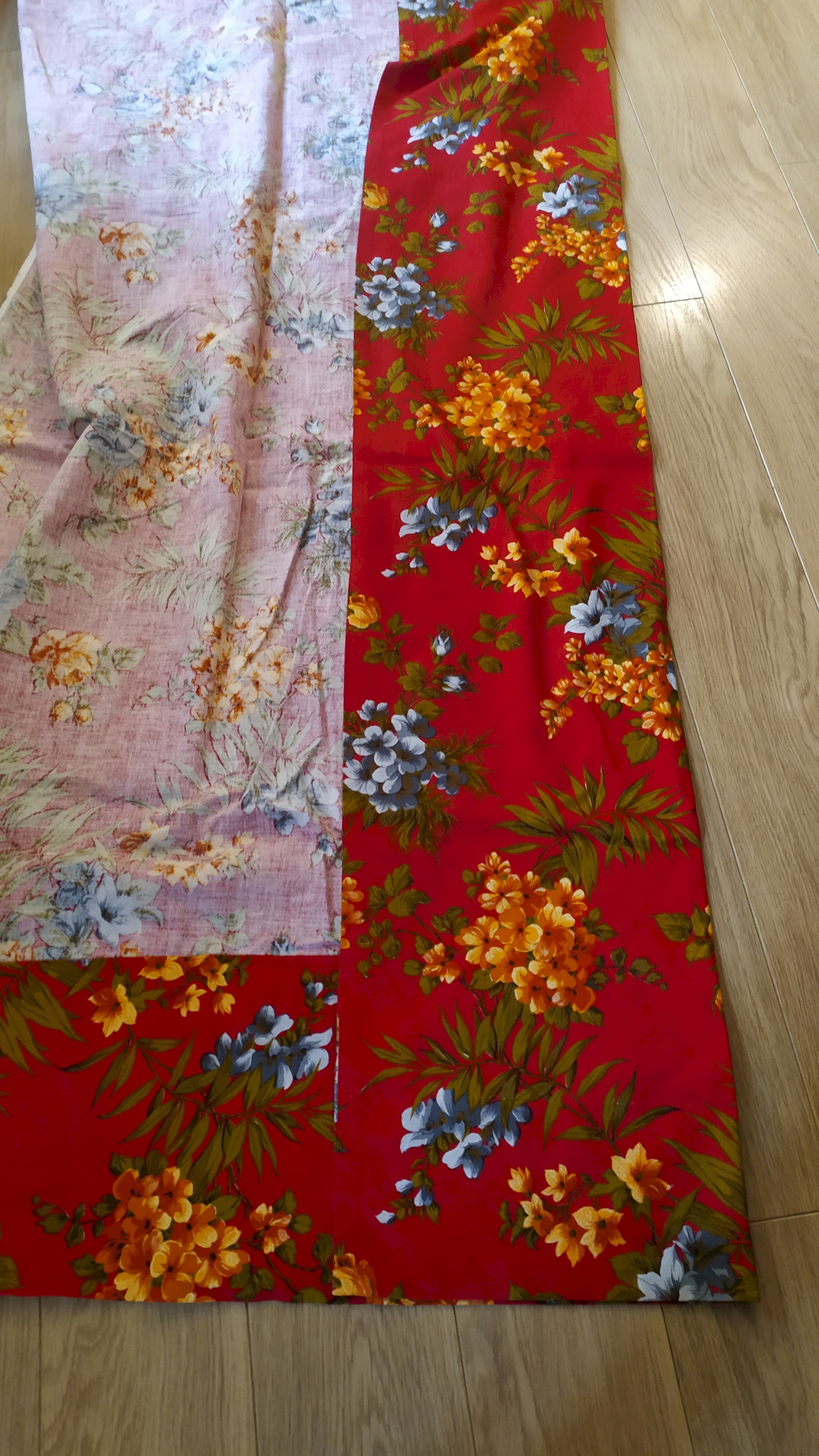 Paire de rideaux vintage Rouge Coton Floral,Végétal