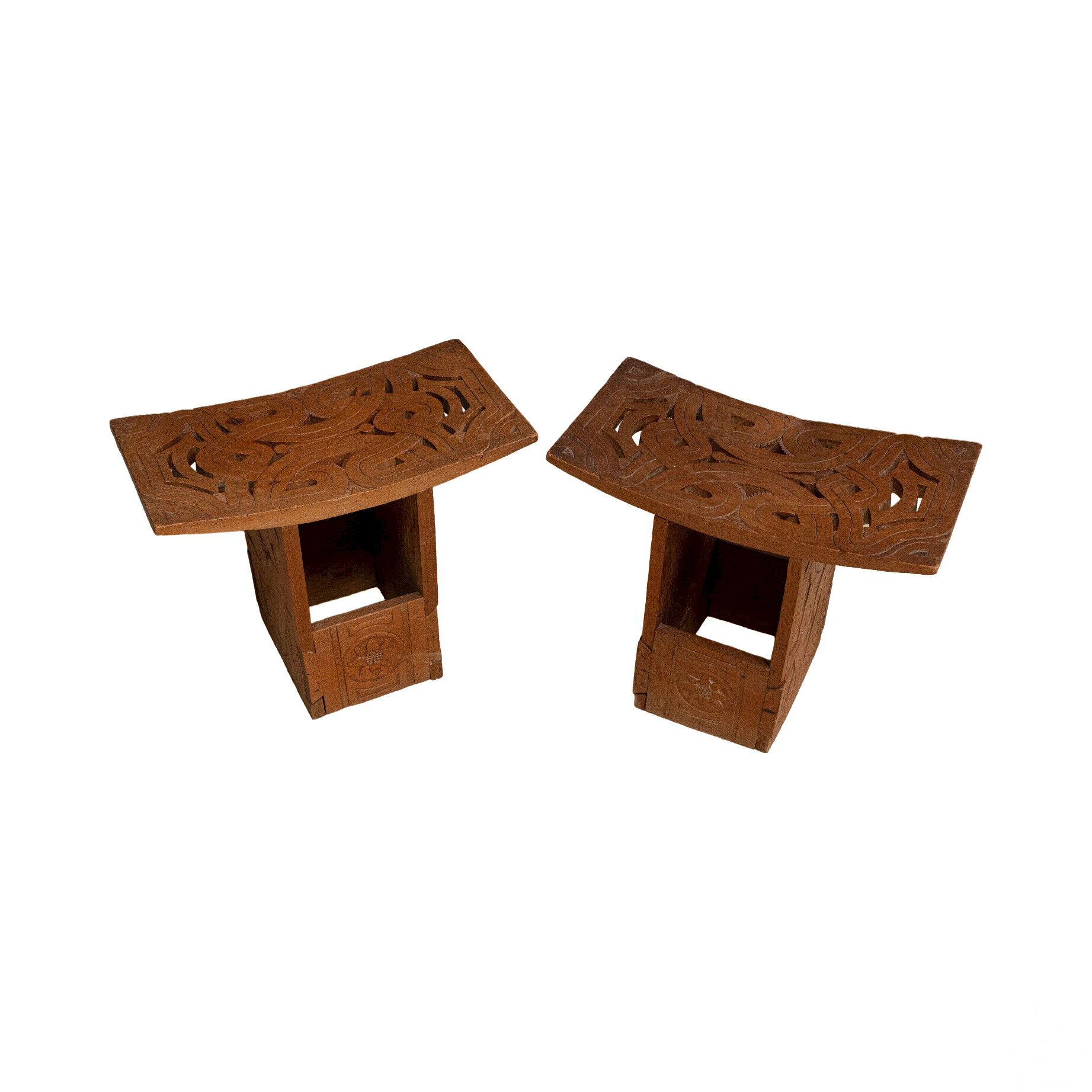 Paire de tabourets orientaux en bois sculpté ajouré XXe L2840 Vintage ...