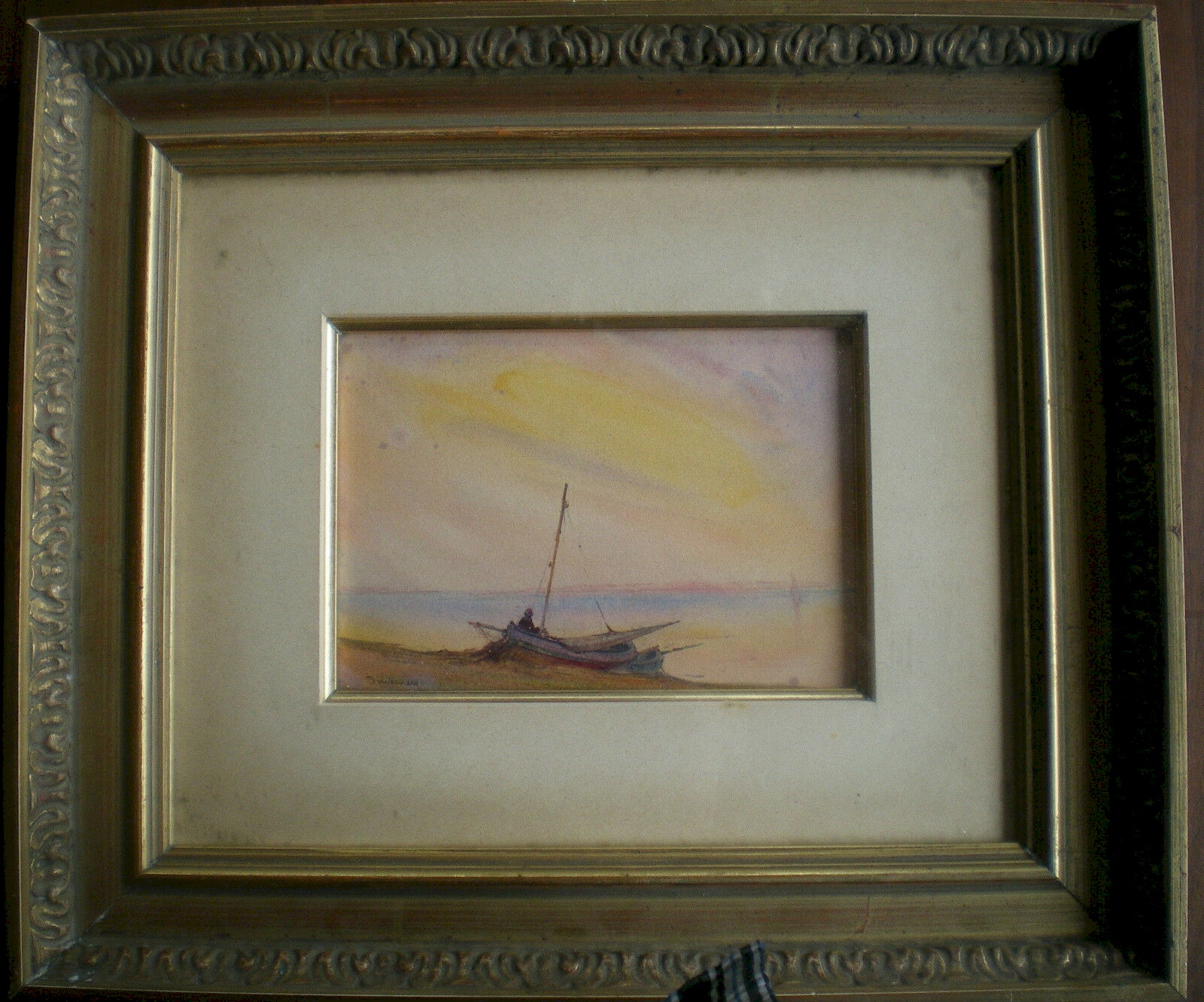 PAUL DUVERNEY (1866-1925) AQUARELLE MARINE BATEAU DE PECHE